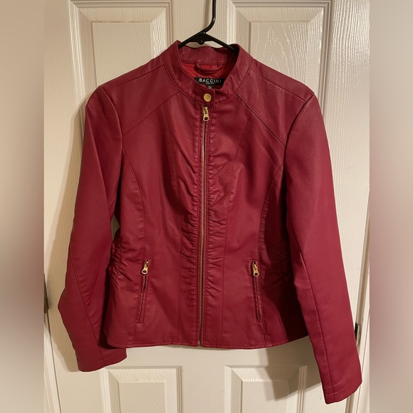 Baccini | Jackets & Coats | Baccini Dark Red Faux Leather Jacket Size ...